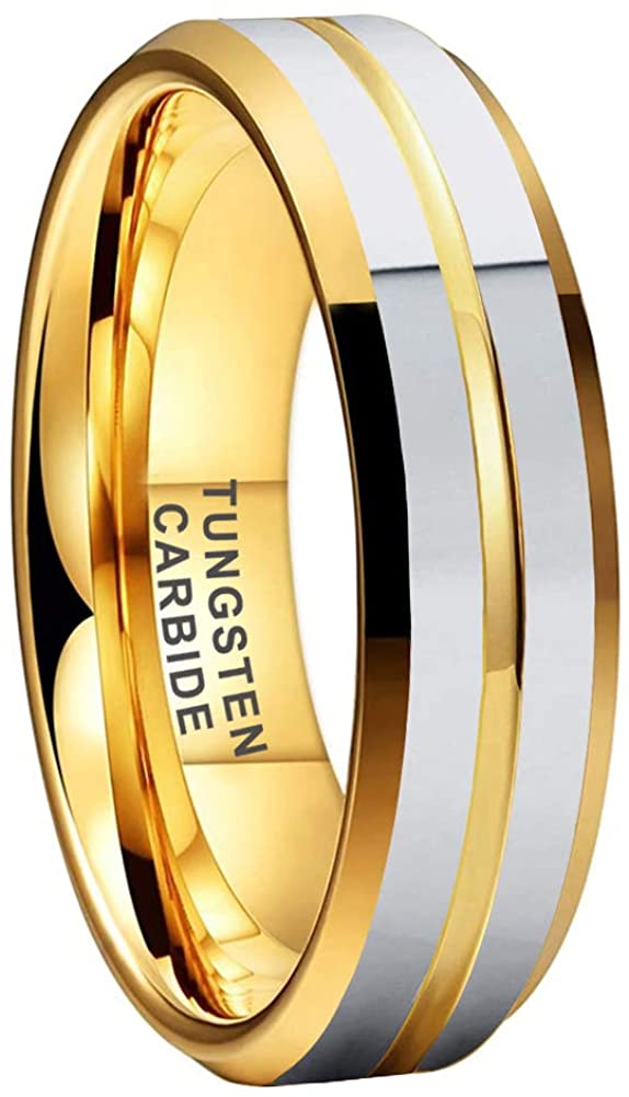 AMANOILE 6mm 8mm 18K Gold/Rose Gold Tungsten Carbide Rings for Men Wom ...